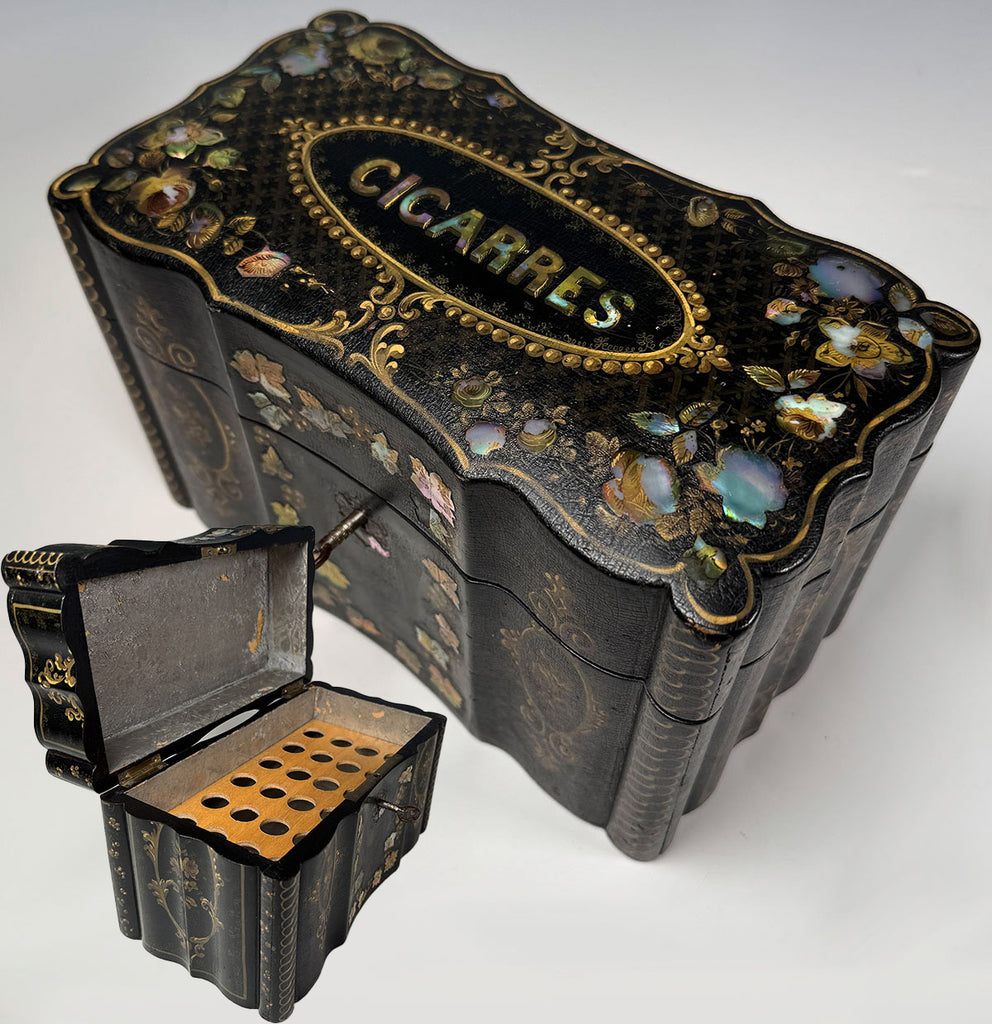 Antique Victorian French Papier Mache & Mother of Pearl Cigar Box, Che ...