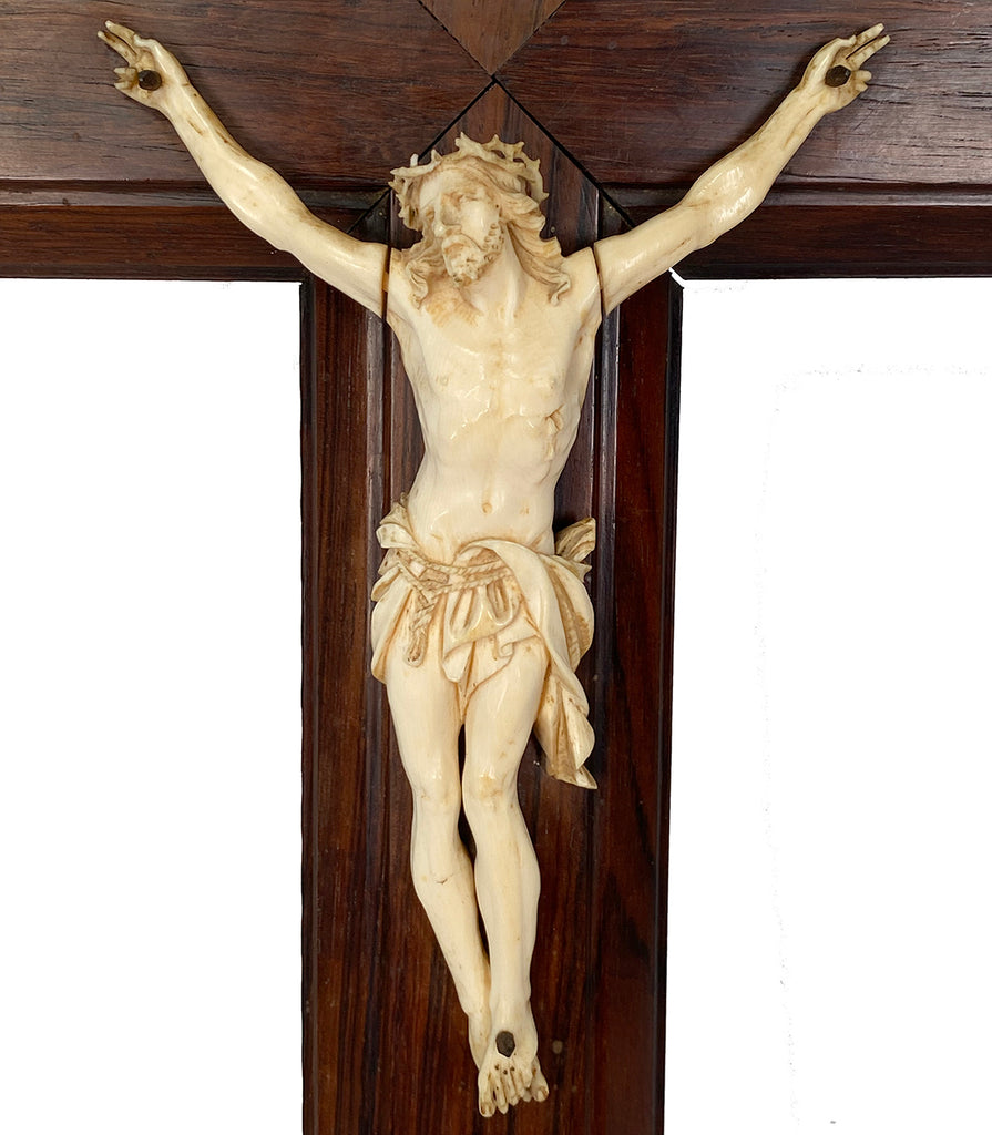 Museum Quality Antique 16" Rosewood Crucifix with Carved Ivory Christ ...