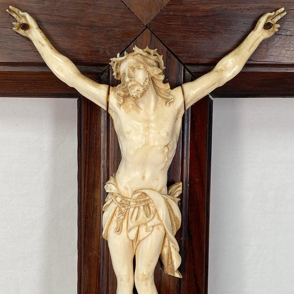 Museum Quality Antique 16" Rosewood Crucifix with Carved Ivory Christ ...