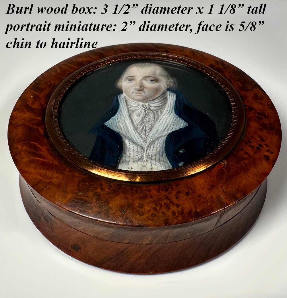Antique 18th Century French Burl Wood Snuff Box with Portrait Miniatur ...