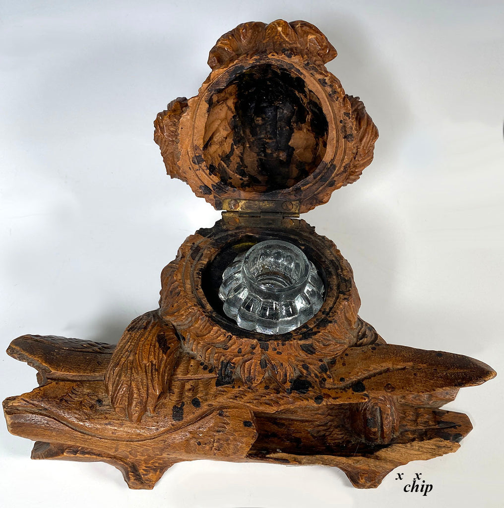 Antique 19th Century Hand Carved Swiss Black Forest Inkwell, Pen Stand ...