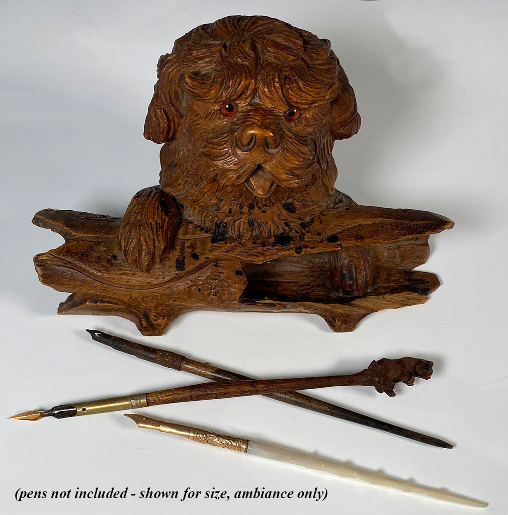 Antique 19th Century Hand Carved Swiss Black Forest Inkwell, Pen Stand ...