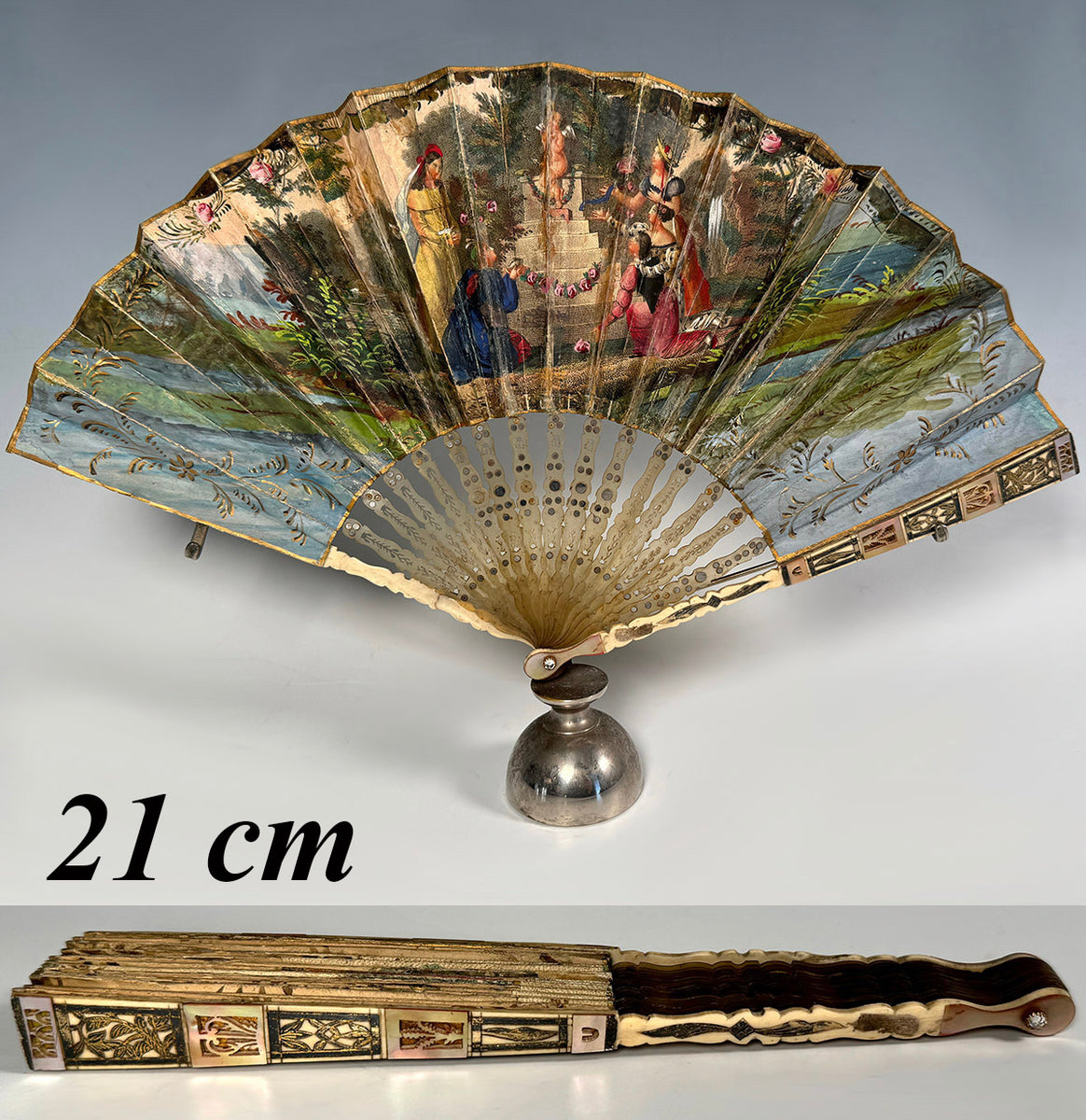 Charming c.1820-30 Mother of Pearl and Horn 21 cm Hand Fan, Likely Spa ...