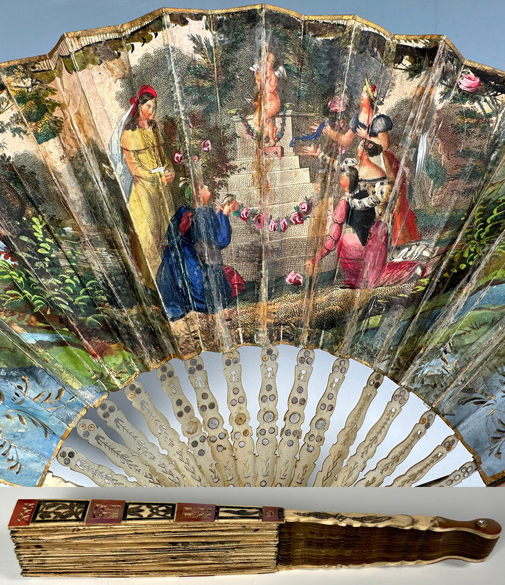 Charming c.1820-30 Mother of Pearl and Horn 21 cm Hand Fan, Likely Spa ...