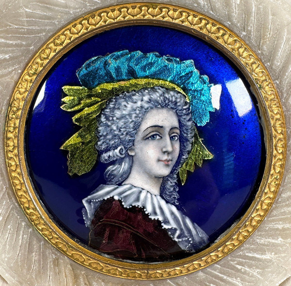 Antique French Kiln-fired Enamel Portrait Miniature, Miss Elizabeth, i ...