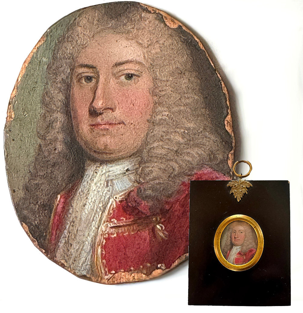 RARE Antique c.1740s Louis XIV to XV Era Portrait Miniature, Oil on Co ...