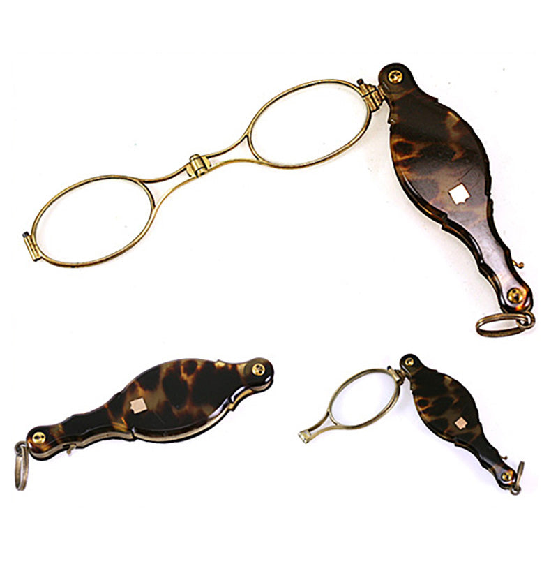 Antique Mid 19th Century French Folding Lorgnette, 18k and Tortoise Sh ...