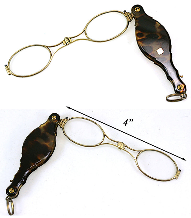 Antique Mid 19th Century French Folding Lorgnette, 18k and Tortoise Sh ...