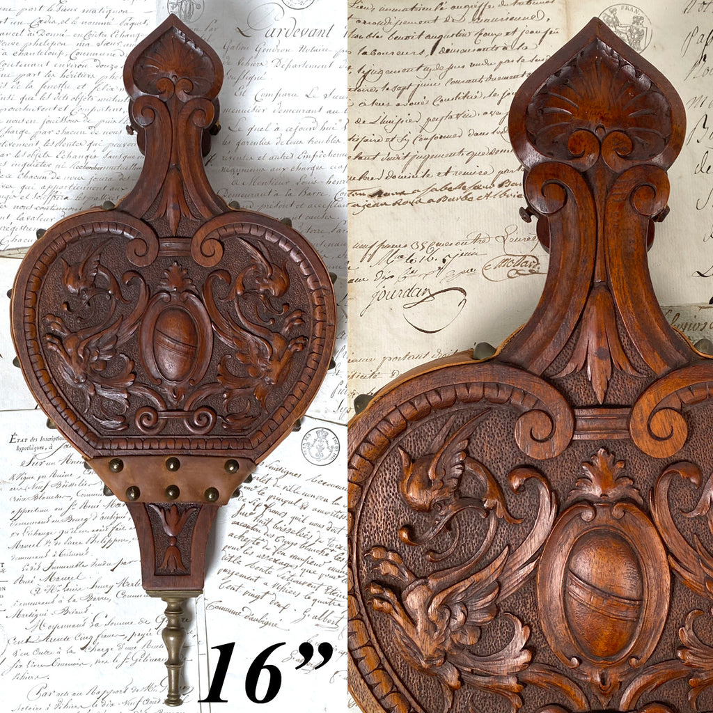 Rare Antique Victorian Era Carved 16.25" Fireplace Bellows, Highly Orn ...