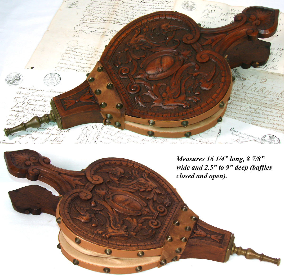 Rare Antique Victorian Era Carved 16.25" Fireplace Bellows, Highly Orn ...