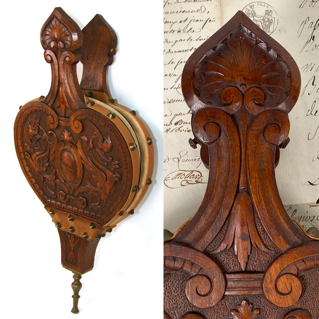 Rare Antique Victorian Era Carved 16.25" Fireplace Bellows, Highly Orn ...