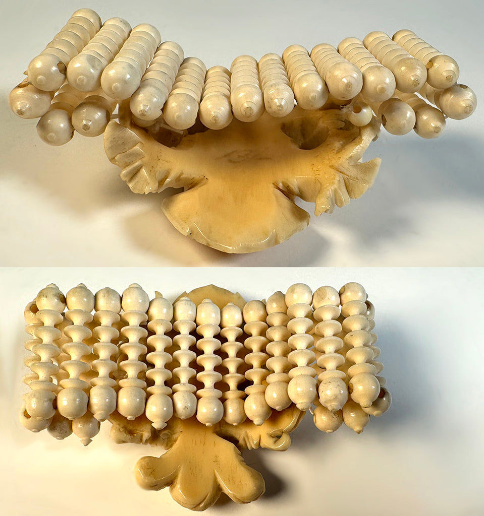 Rare Antique Carved Ivory Bracelet, Armorial Crest, Knight, early to m ...