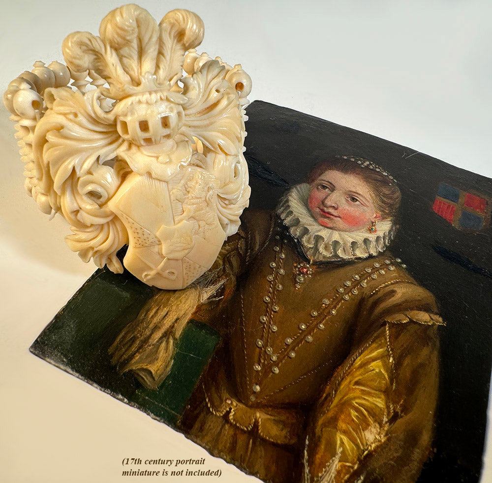 Rare Antique Carved Ivory Bracelet, Armorial Crest, Knight, early to m ...