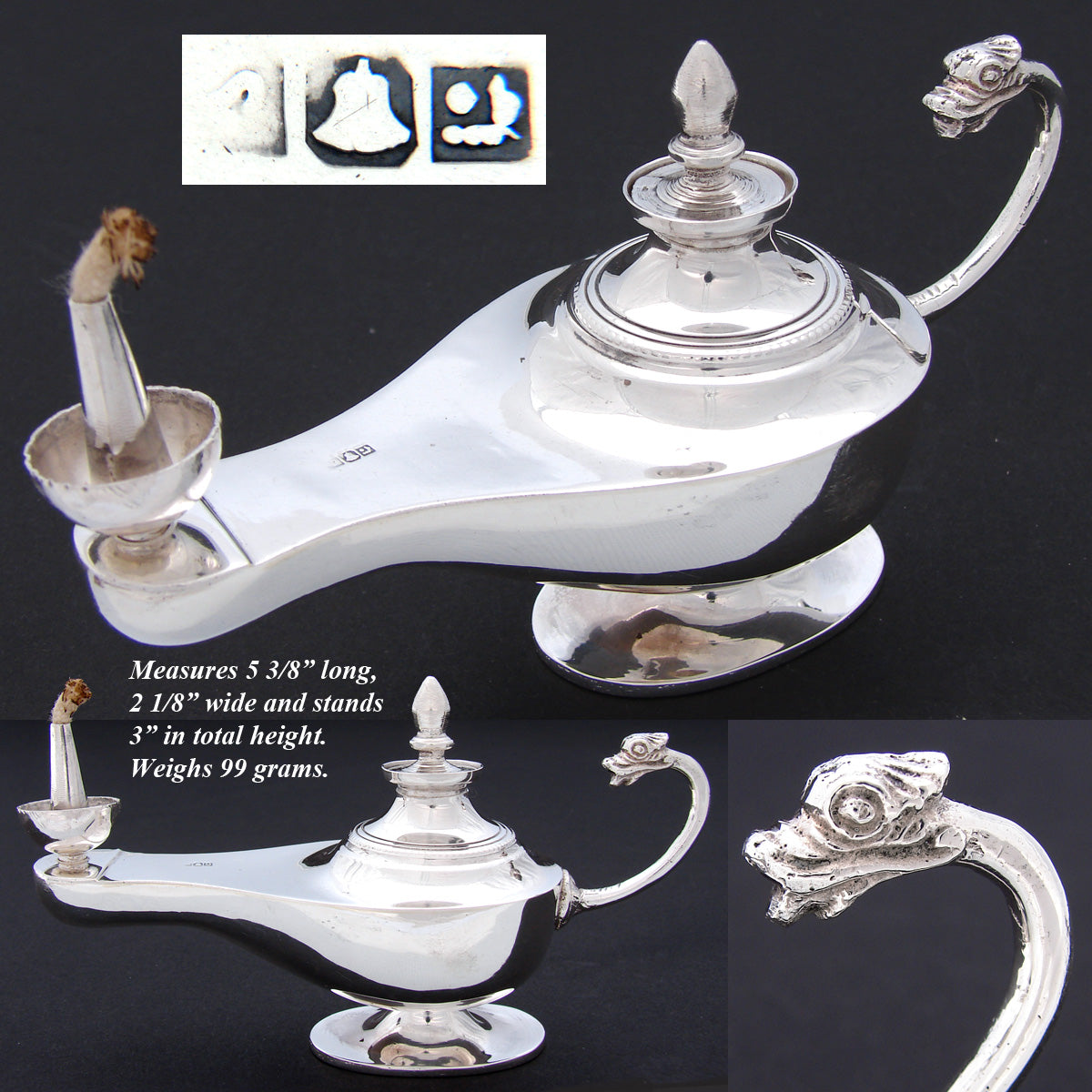 Delightful Vintage Egyptian Hallmarked Sterling Silver 5 3/8" Oil Lamp ...