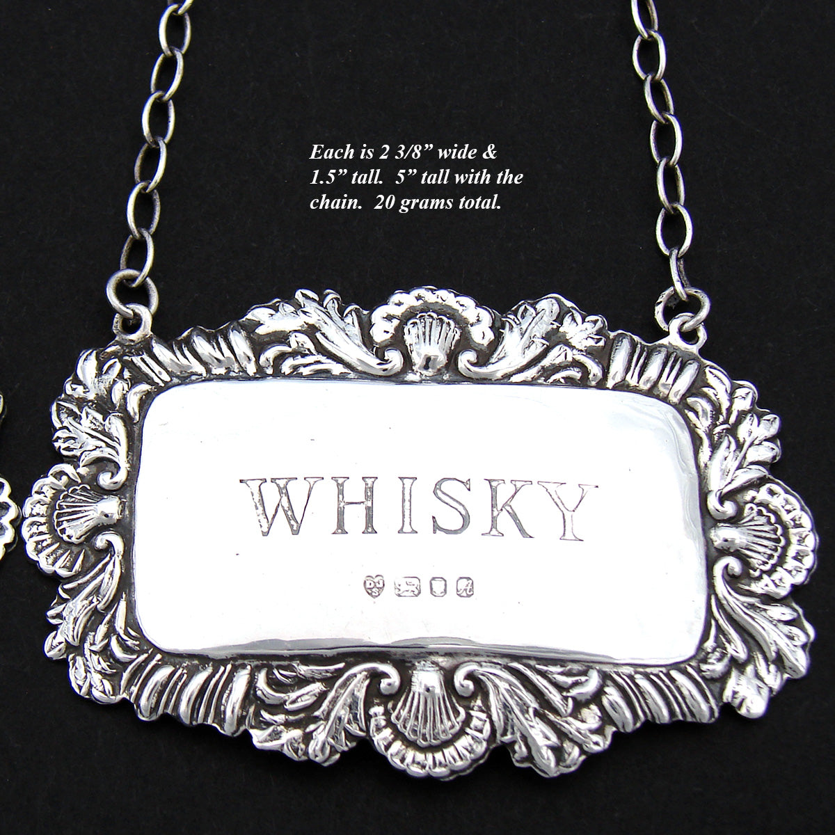 Vintage 1973 London Hallmarked Sterling Silver Liquor Bottle Tags or L ...