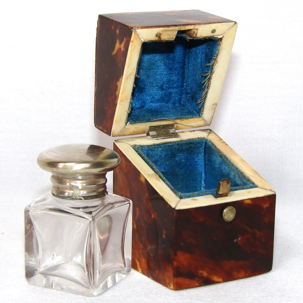 Rare Antique Victorian Era Travel Inkwell in Genuine Tortoise Shell Bo ...