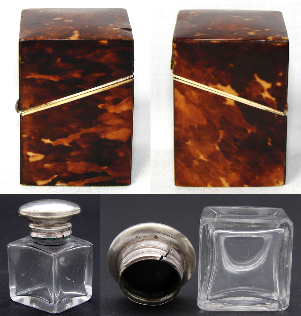 Rare Antique Victorian Era Travel Inkwell in Genuine Tortoise Shell Bo ...