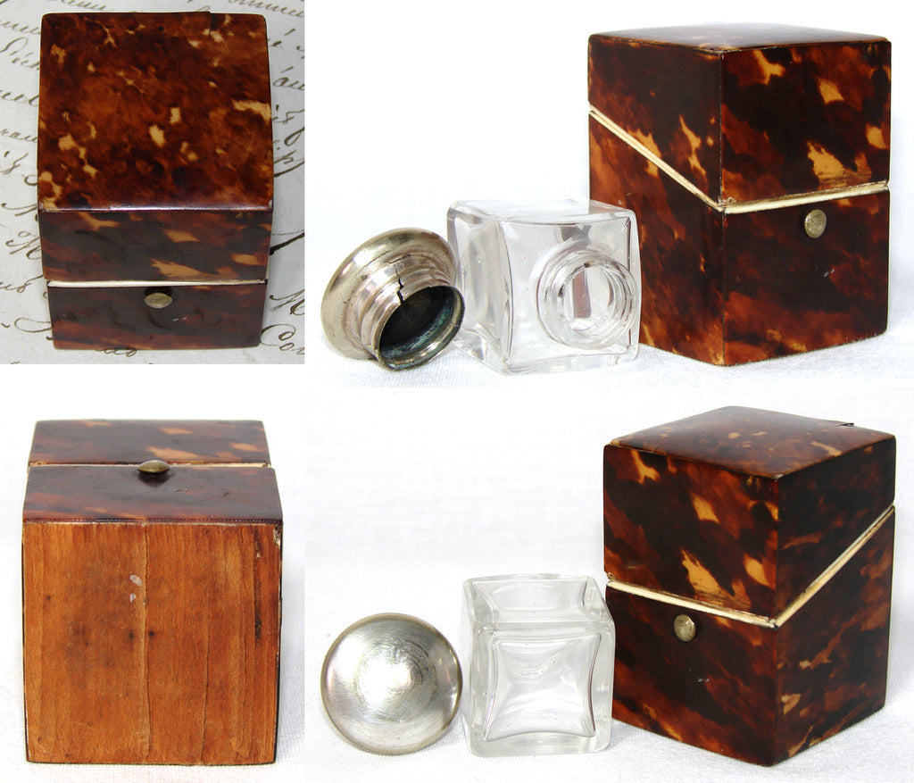 Rare Antique Victorian Era Travel Inkwell in Genuine Tortoise Shell Bo ...