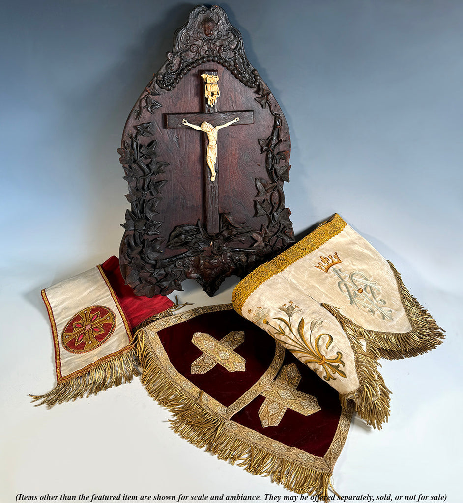 Antique French Catholic Maniple, 88" Ceremonial Stole, Velvet and Embr ...