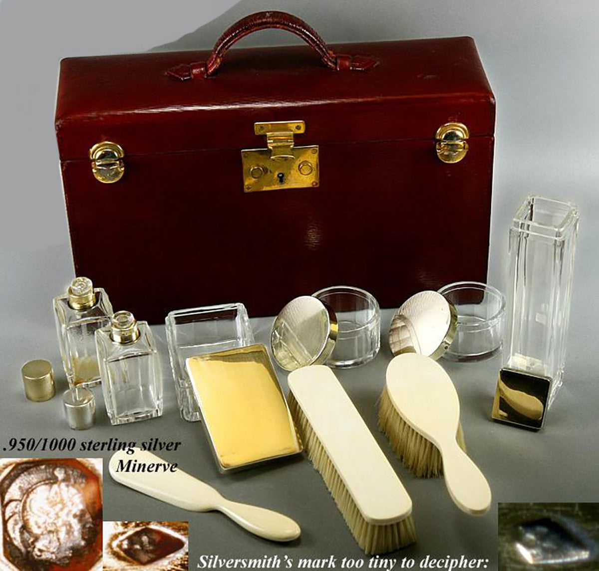Antique French Travel Valise or Trousse d'Voyage, Vermeil Sterling Sil ...