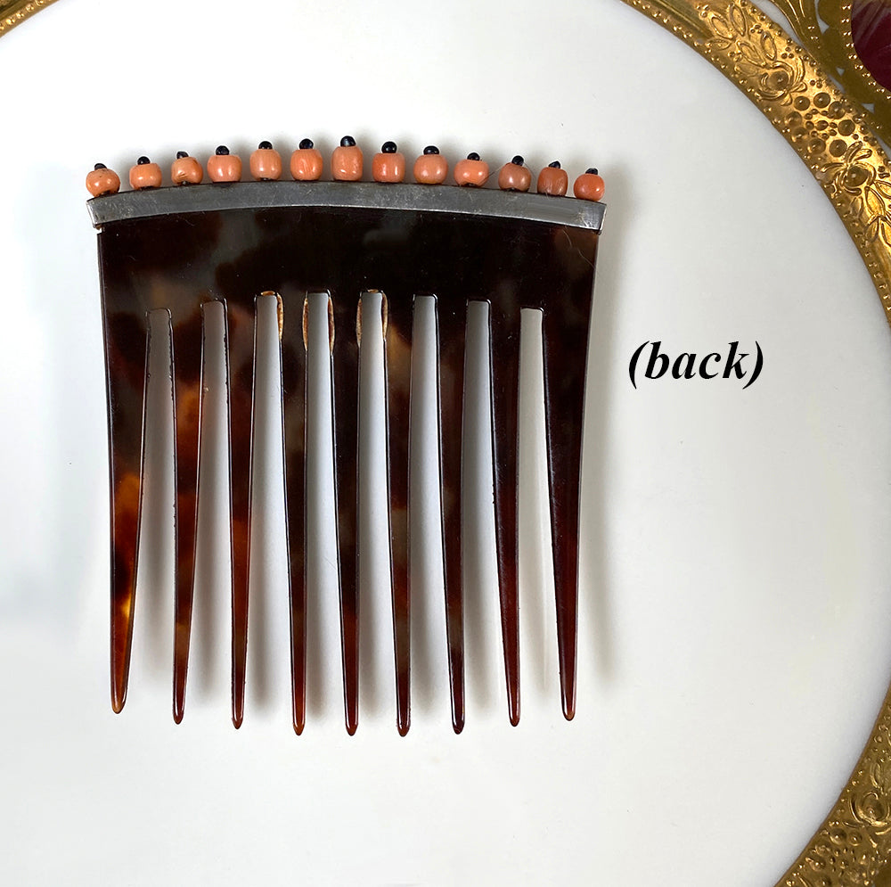 Antique French Salmon Red Coral and Silver Tortoise Shell Ornamental H ...