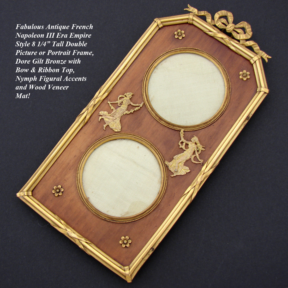 Antique French Empire Style 8.25" Double Picture Frame, Nymph Figures ...