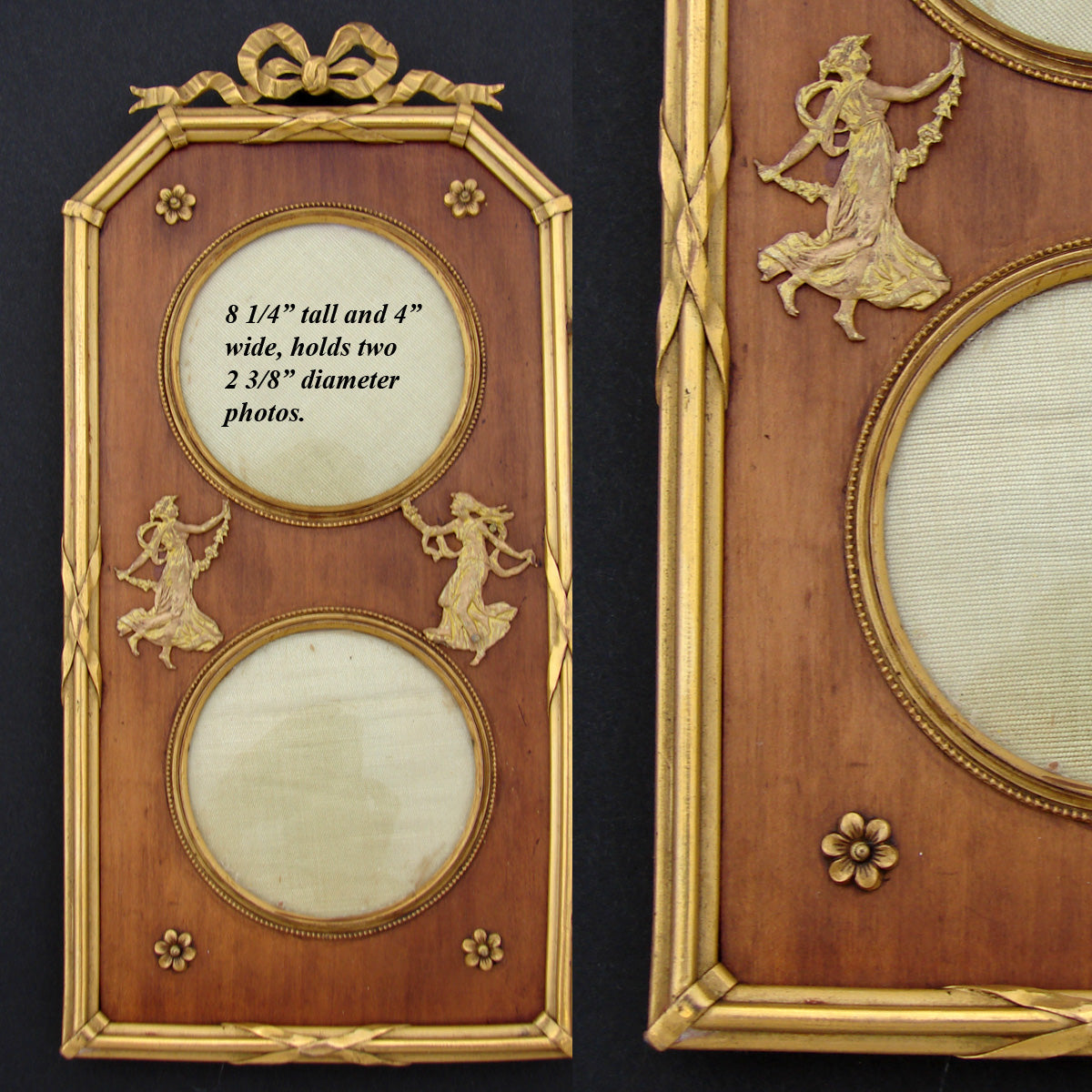 Antique French Empire Style 8.25" Double Picture Frame, Nymph Figures ...