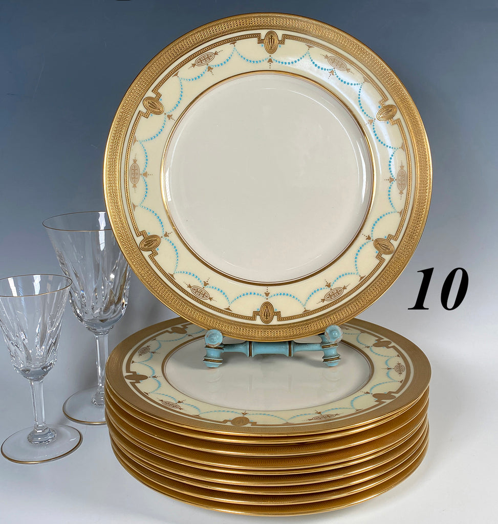 Fine Set of 10 LENOX 10 3/8" Dinner Plates w Raised Gold Enamel, Encru ...