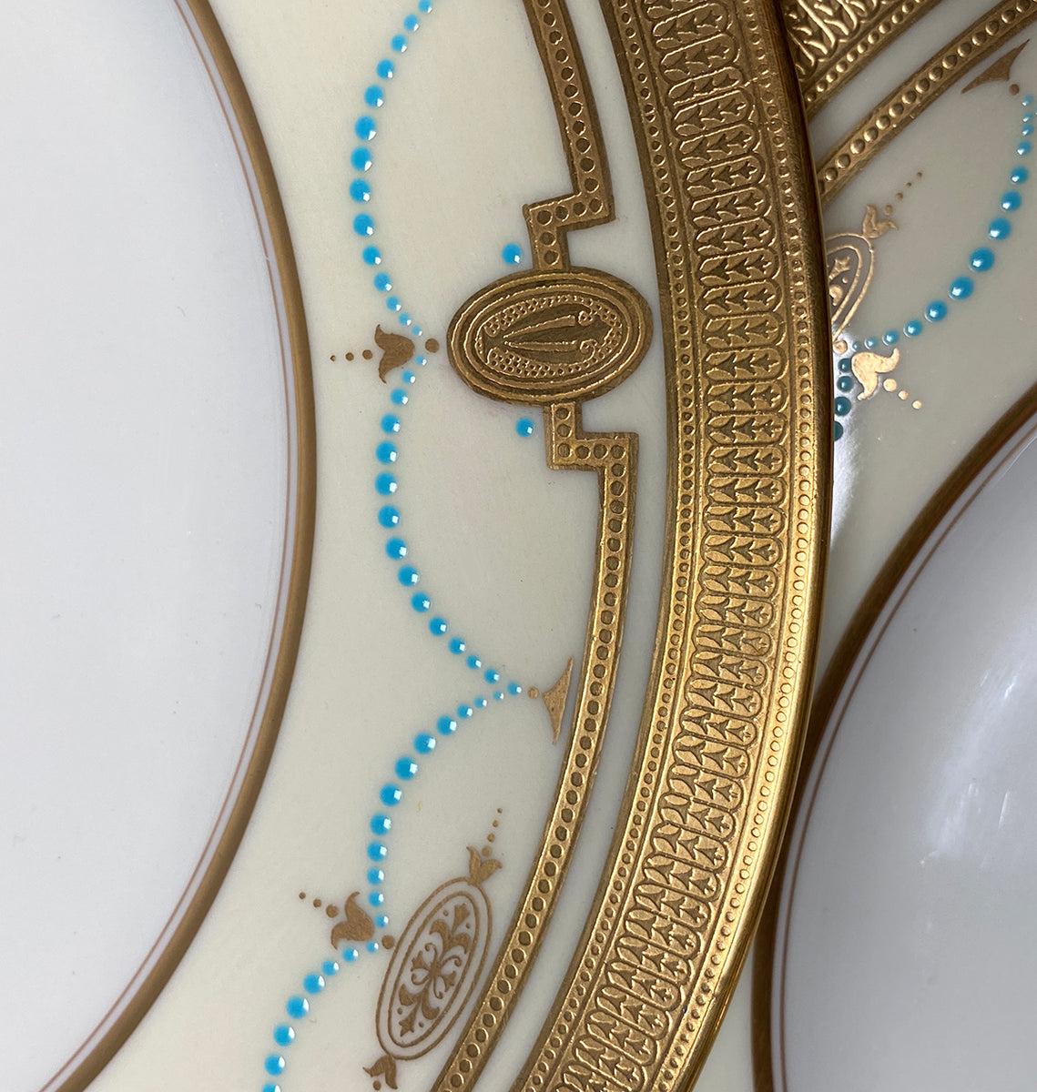 Fine Set of 10 LENOX 10 3/8" Dinner Plates w Raised Gold Enamel, Encru ...