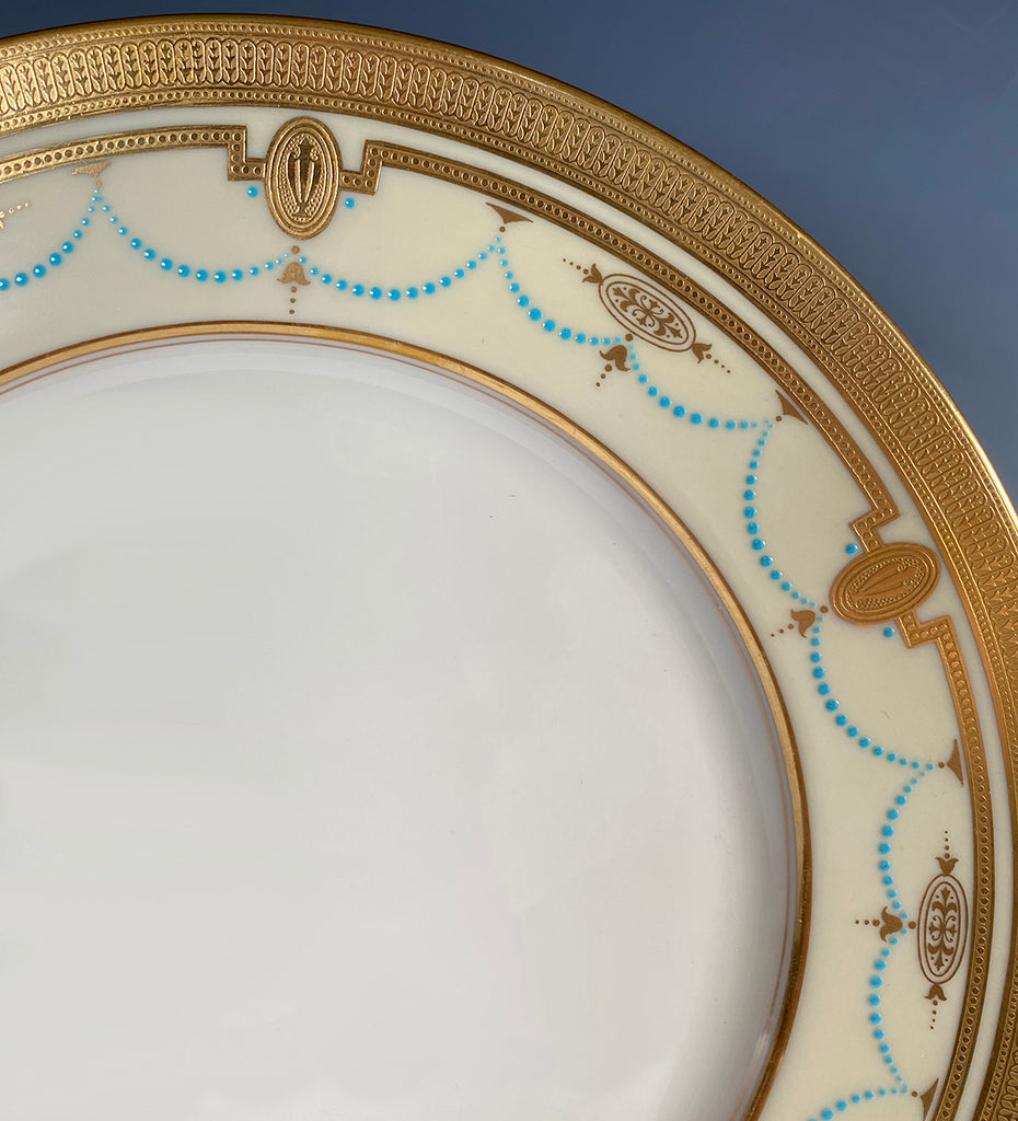 Fine Set of 10 LENOX 10 3/8" Dinner Plates w Raised Gold Enamel, Encru ...