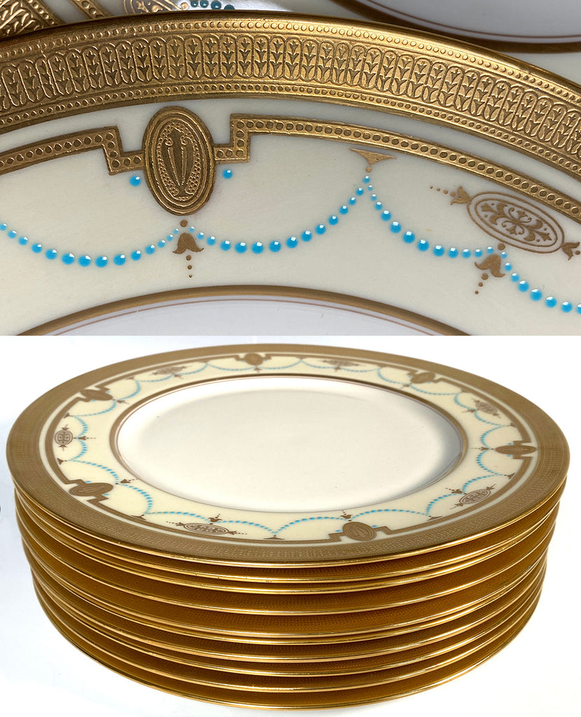 Fine Set of 10 LENOX 10 3/8" Dinner Plates w Raised Gold Enamel, Encru ...