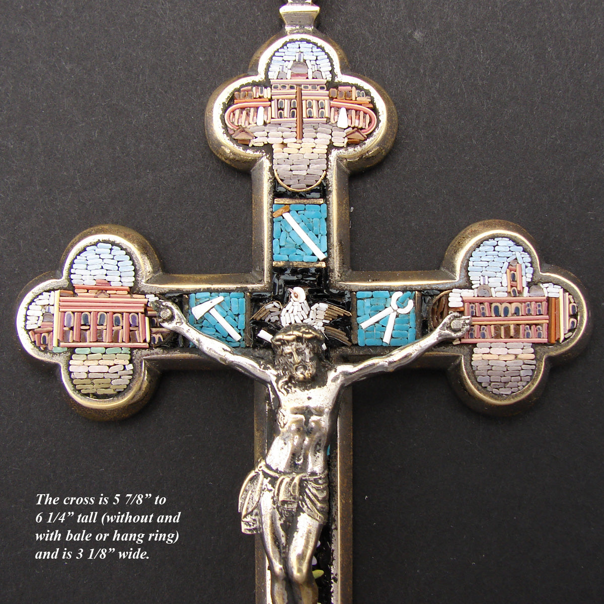 Antique Italian Micro Mosaic Cross or Crucifix, Grand Tour Rome Souven ...
