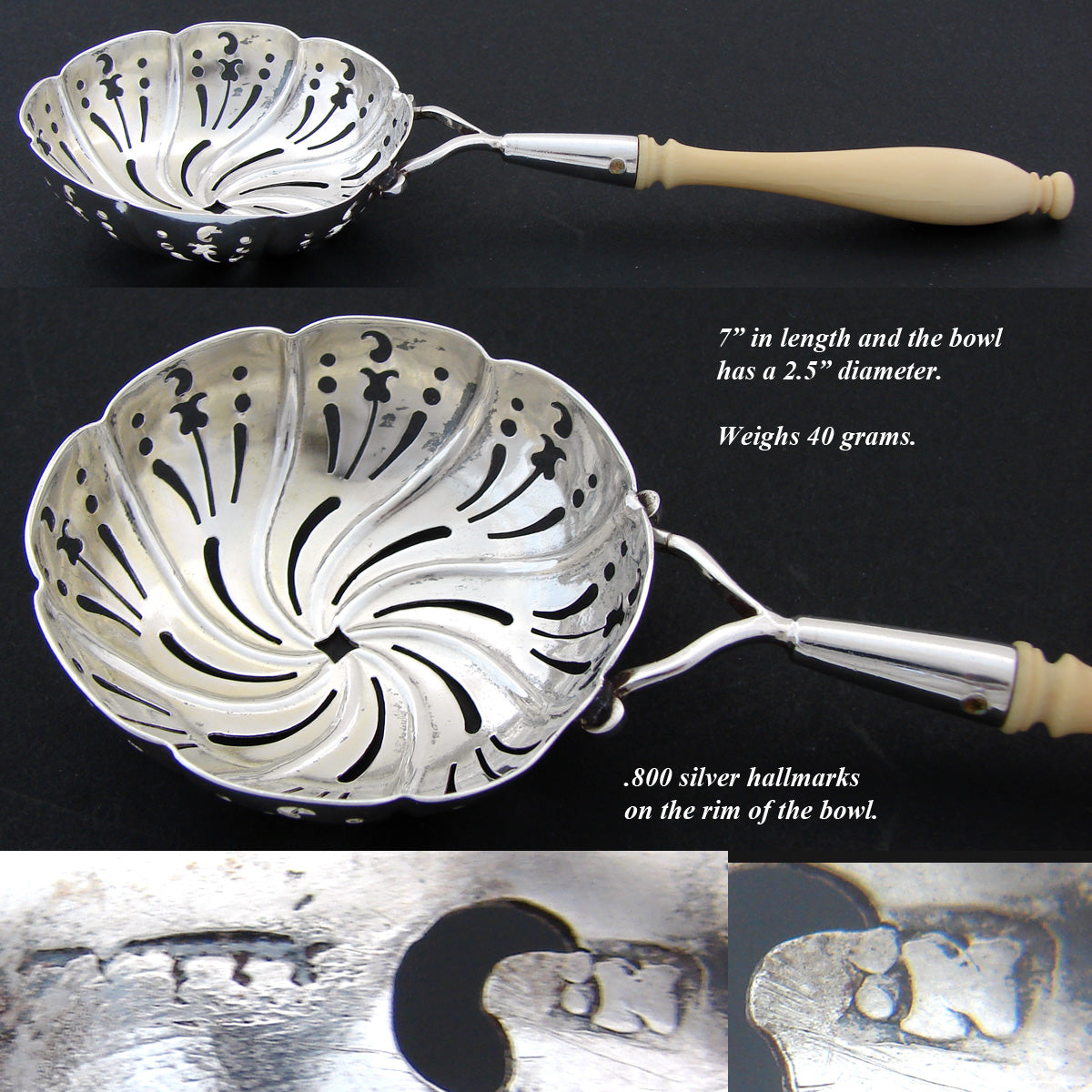 Antique Continental Silver Condiments, Sugar Sifter, Muffineer Serving ...