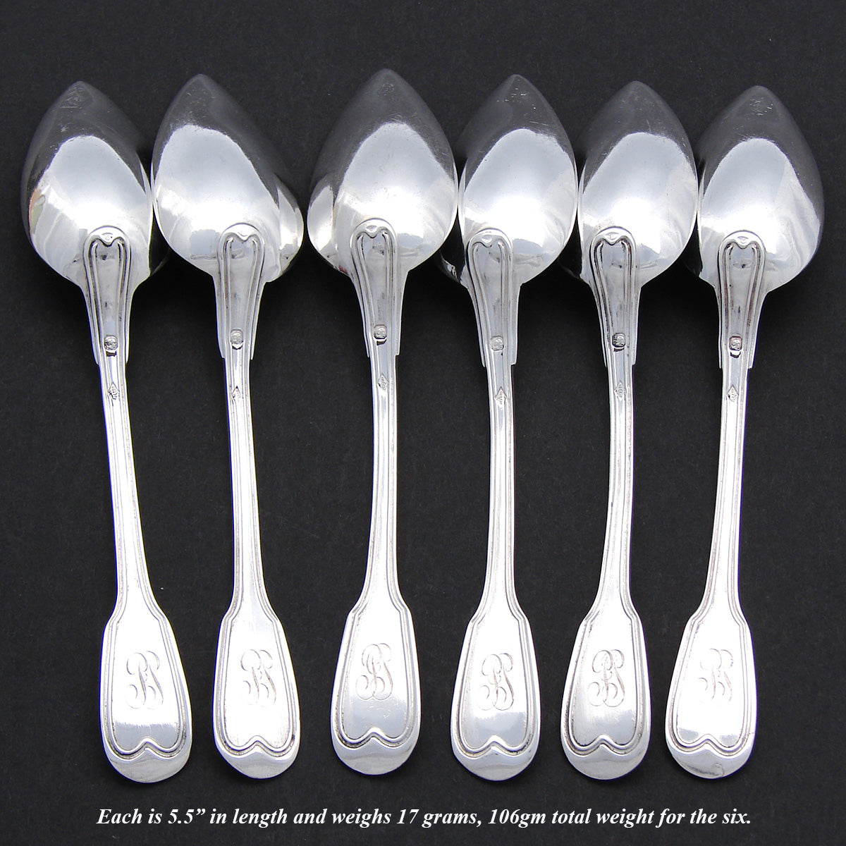 Antique French Sterling Silver 6pc Teaspoon Set in Coffin Shaped Leath ...