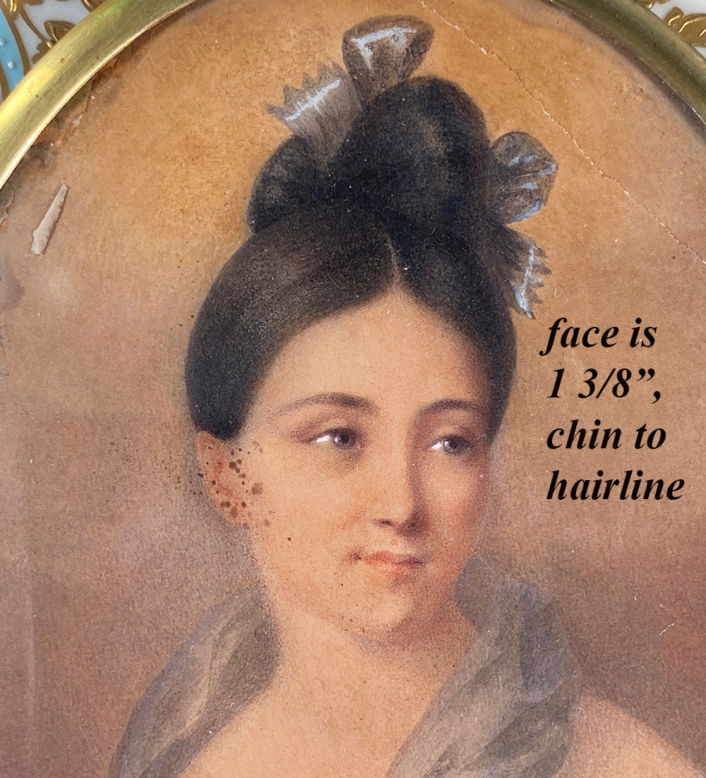 Large Antique Early 1800s French Portrait Miniature in Frame, Watercol ...