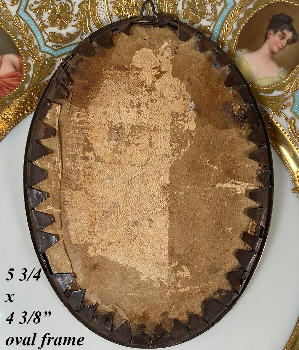 Large Antique Early 1800s French Portrait Miniature in Frame, Watercol ...