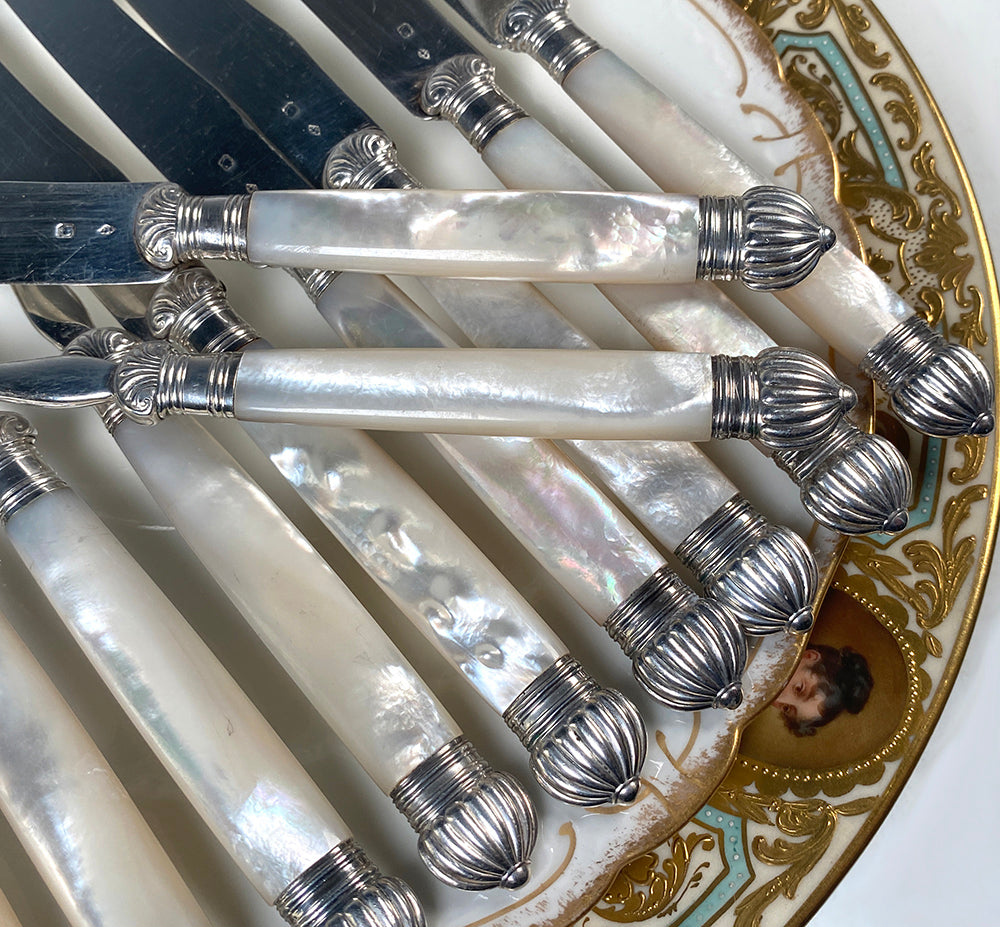 Antique French Sterling Silver 12pc Desert Knife and Fork Set, Mother ...