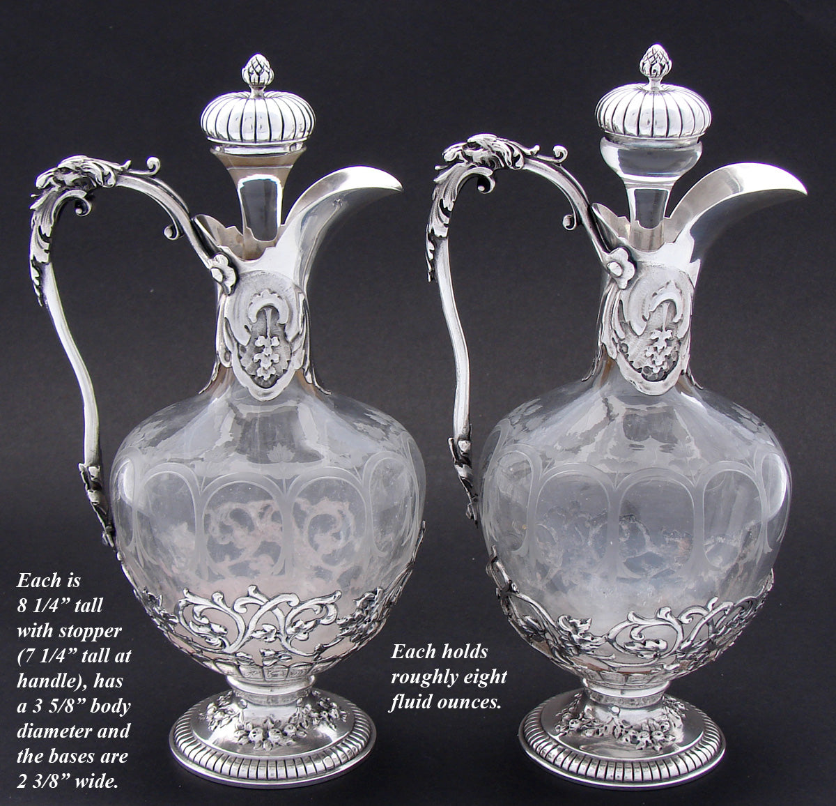 Antique French Sterling Silver & Intaglio Engraved Glass Claret Jug PA ...