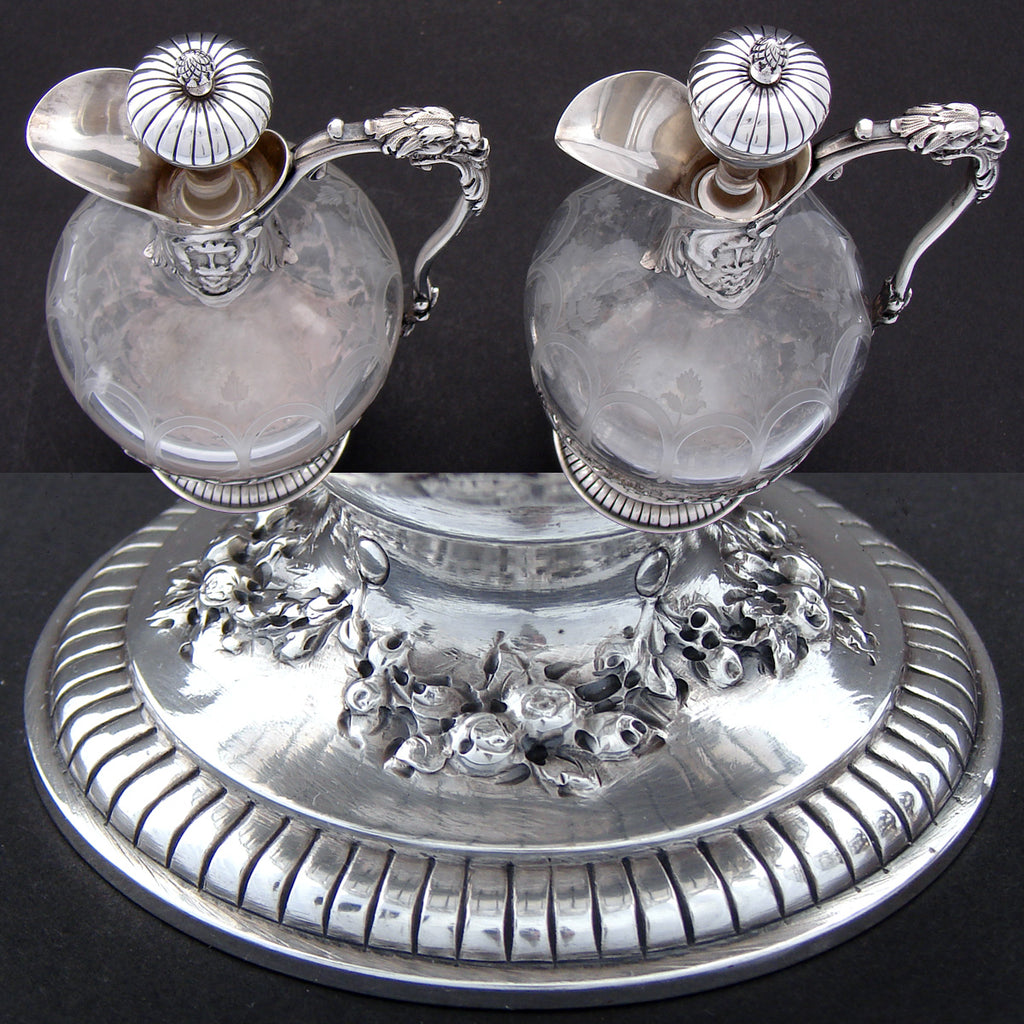 Antique French Sterling Silver & Intaglio Engraved Glass Claret Jug PA ...