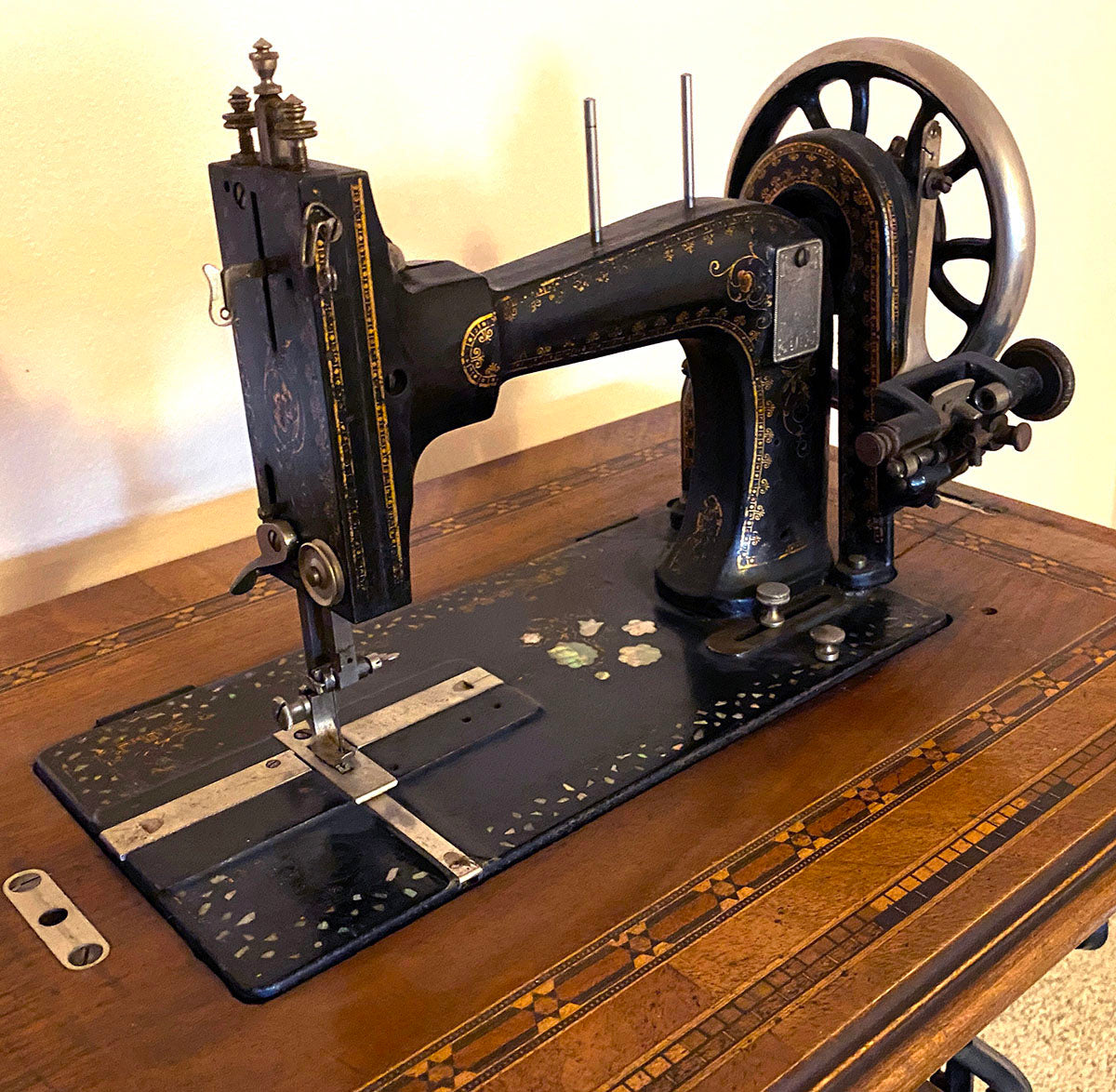 RARE c.1878 Mother of Pearl Inlaid Gritzner Treadle Sewing Machine, Co ...