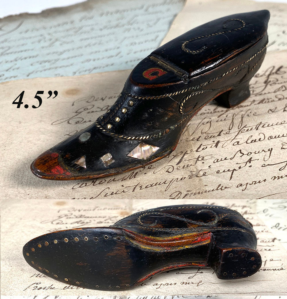 Rare 18th Century French Hand Carved Shoe or Boot Snuff, Pique and Mot ...