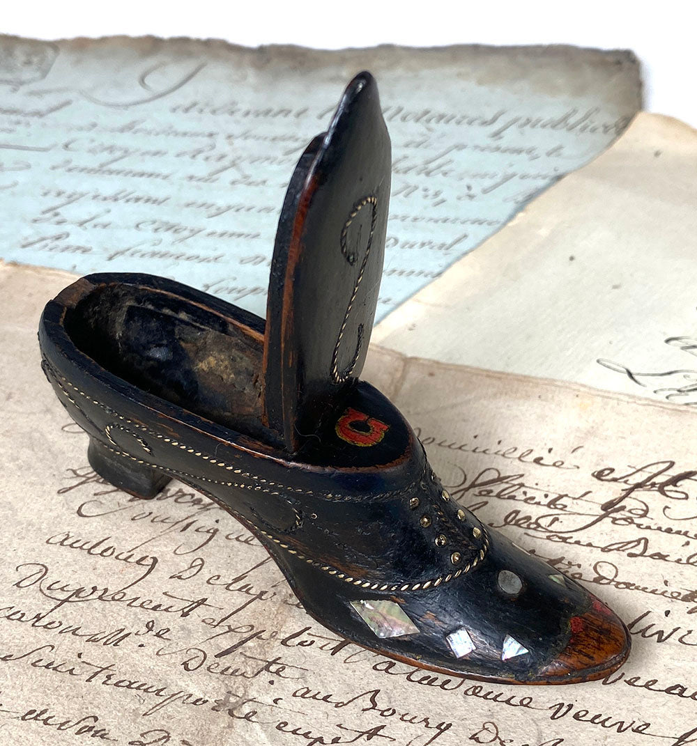 Rare 18th Century French Hand Carved Shoe or Boot Snuff, Pique and Mot ...