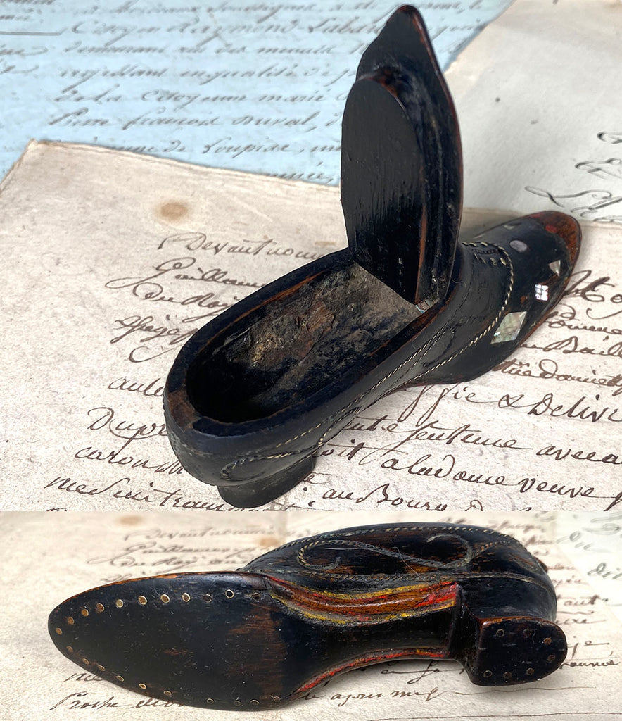 Rare 18th Century French Hand Carved Shoe or Boot Snuff, Pique and Mot ...