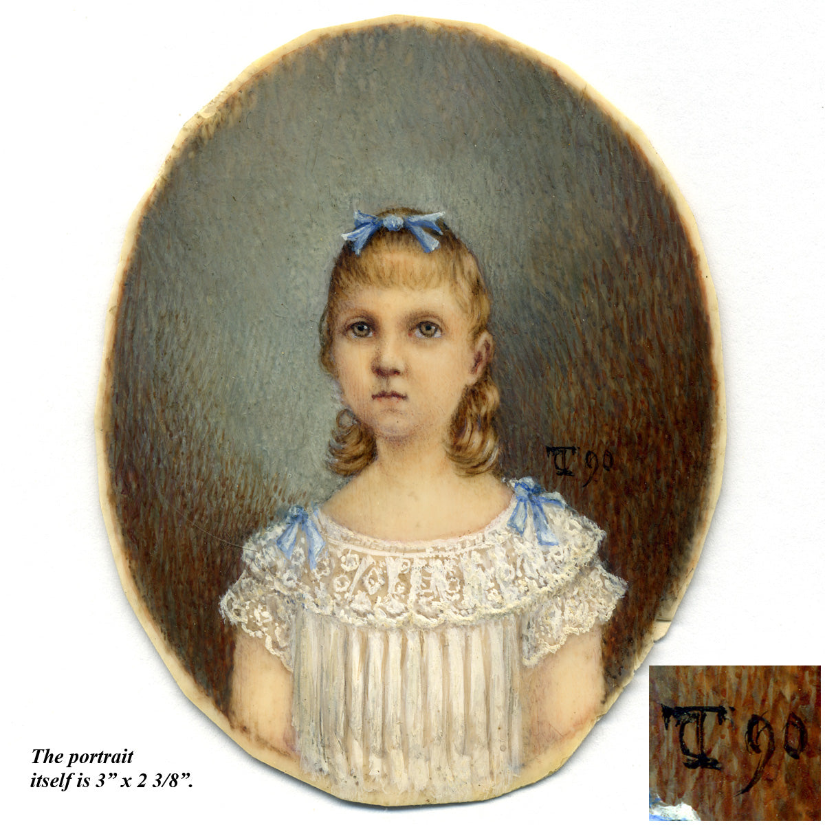 Superb Antique French Portrait Miniature of a Child, Gilt Bronze & Ena ...