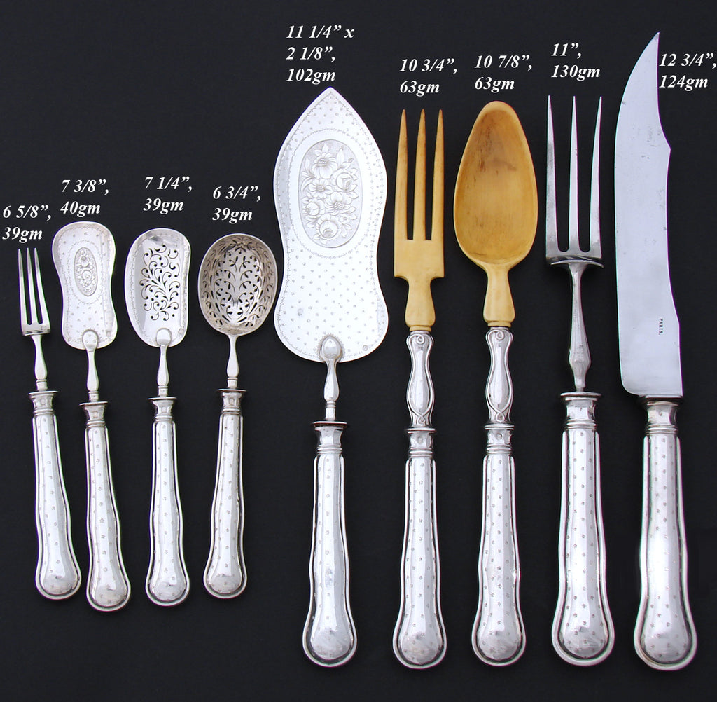 Antique French Sterling Silver 9pc Serving Implement Set: Meat, Salad ...