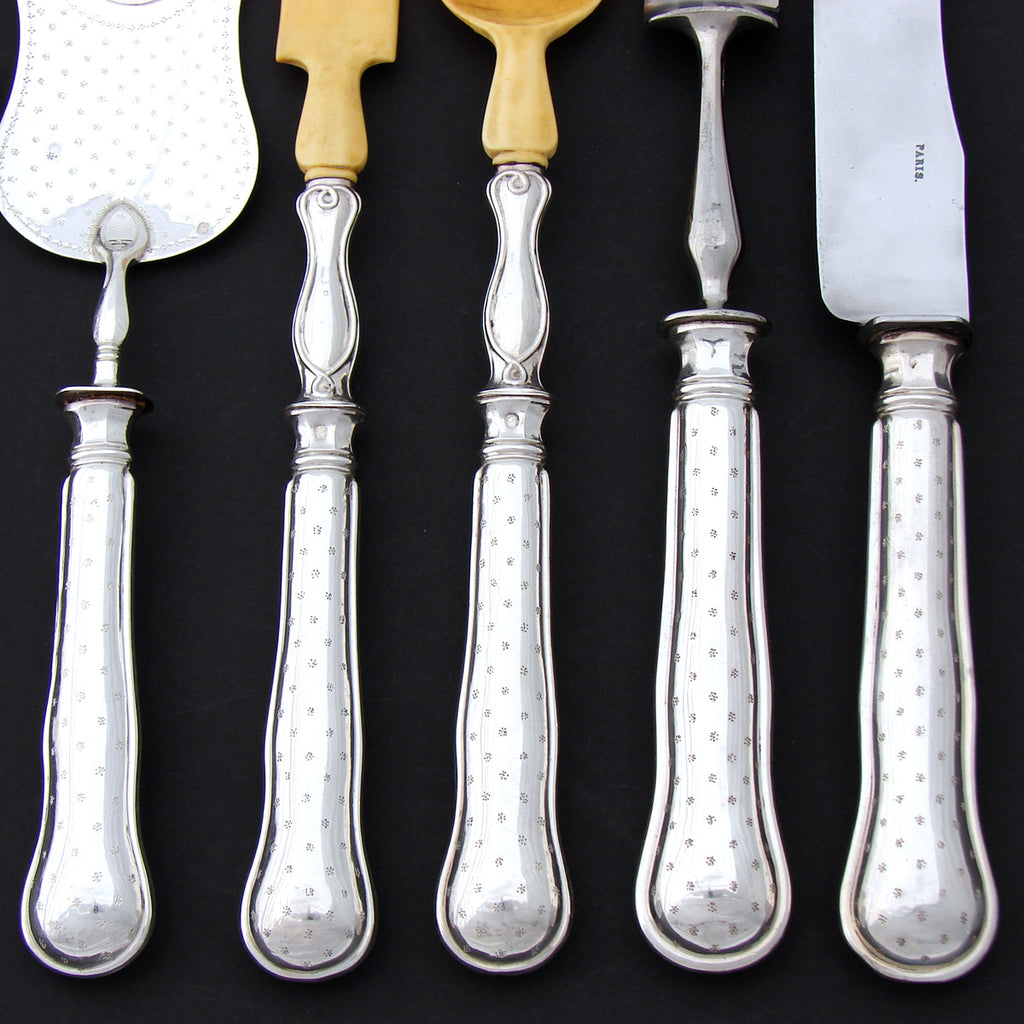 Antique French Sterling Silver 9pc Serving Implement Set: Meat, Salad ...