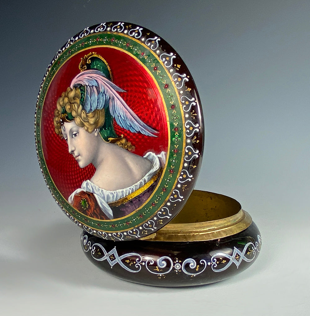 RARE Huge Antique French Limoges Kiln-fired Enamel Powder Box, 5.5" Ca ...