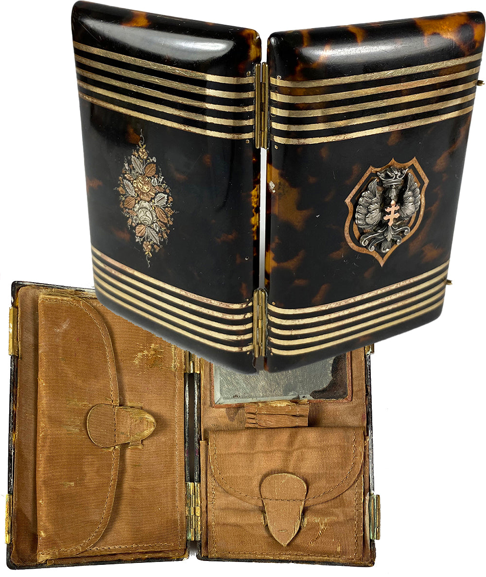 19th Century Tortoise Shell Etui, a Purse, Superb Interior and Pique w ...