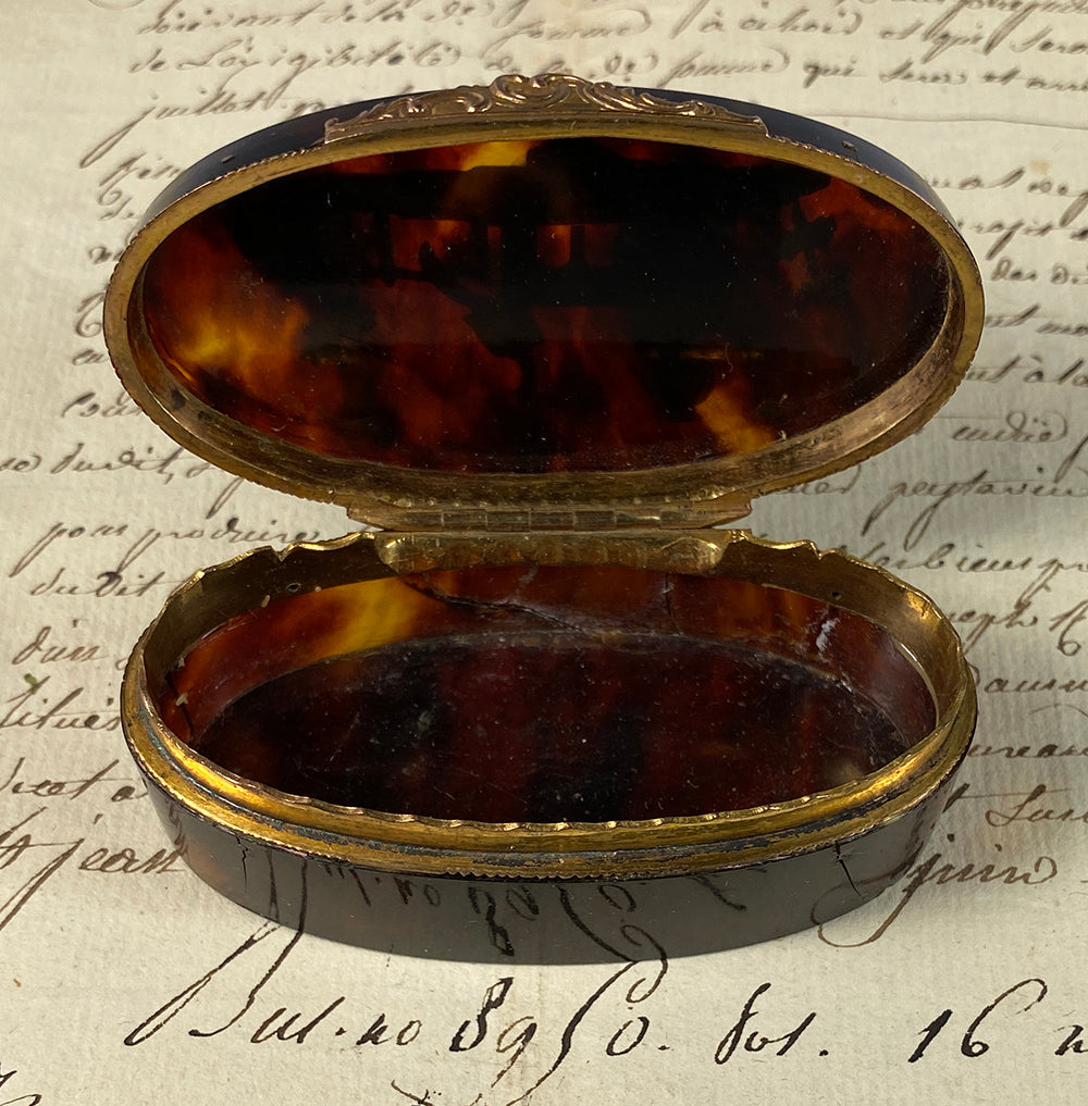 Antique c.1760-1800 French Snuff Box, Tortoise Shell w 18k Gold, Silve ...