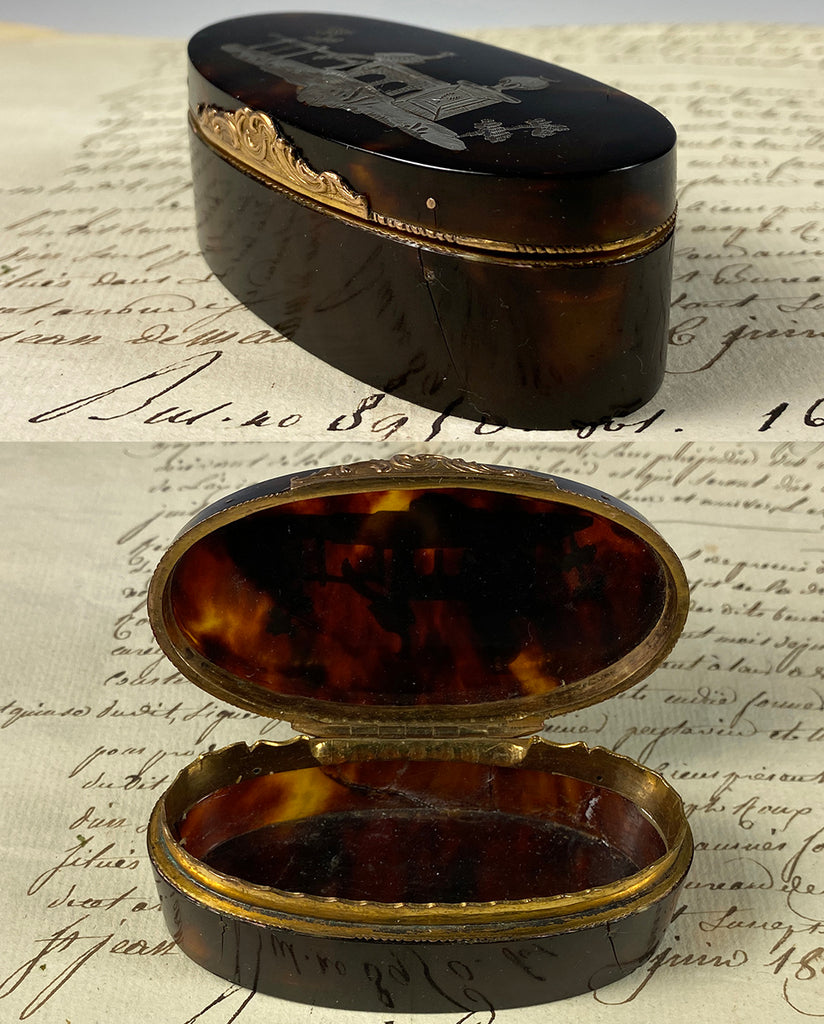 Antique c.1760-1800 French Snuff Box, Tortoise Shell w 18k Gold, Silve ...